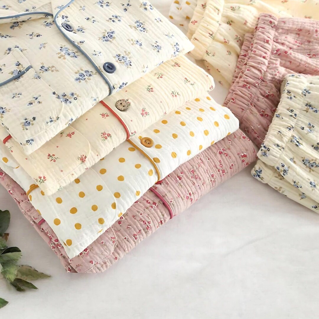 Pure Cotton Floral Pajamas muslin Cotton, Cute Women's Pajama Set, Bachelorette Pajamas ...