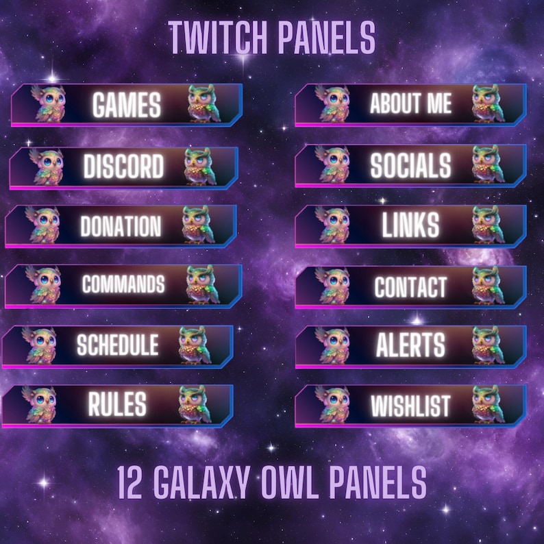Galaxy Owl Twitch Panels - Etsy