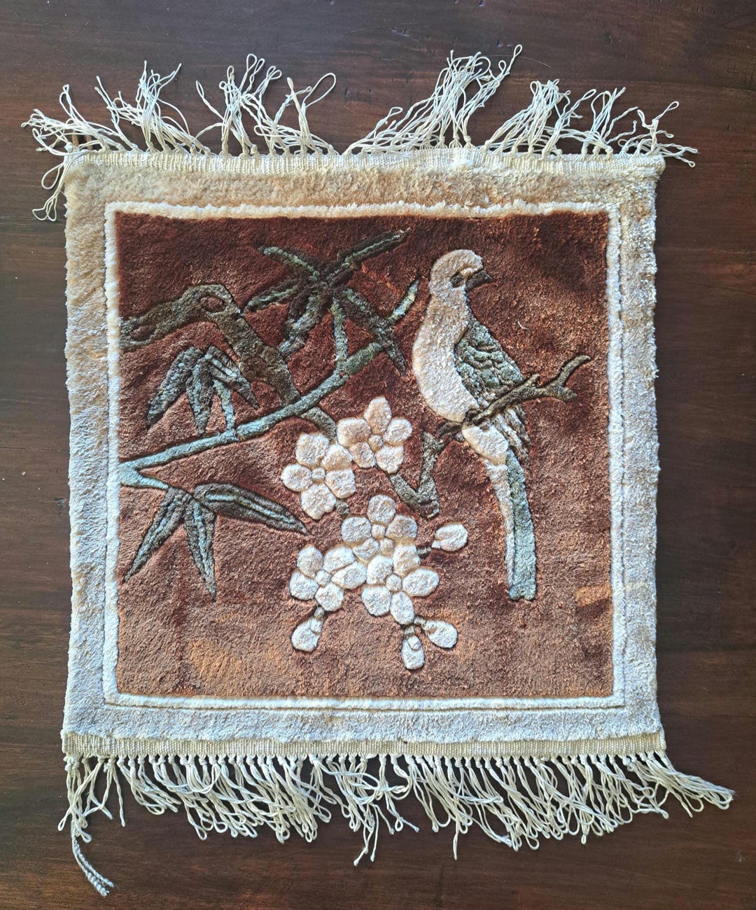 Small Chinese Silk Rug - Vintage. Bird and Flowers. Antique Wall Decor ...