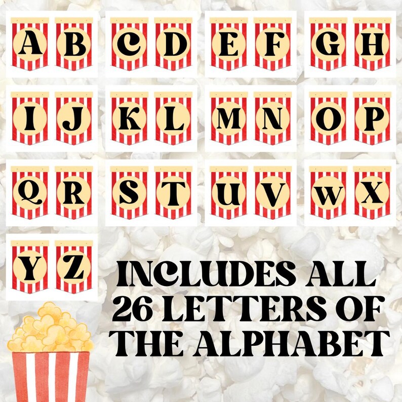 Printable Popcorn Party Pennant Banner - Etsy