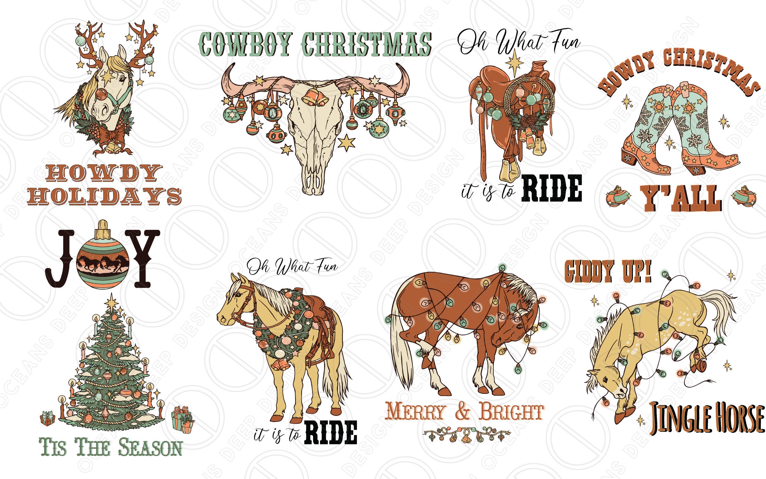 Cowboy Christmas Festive Western PNG Digital Download Horses - Etsy