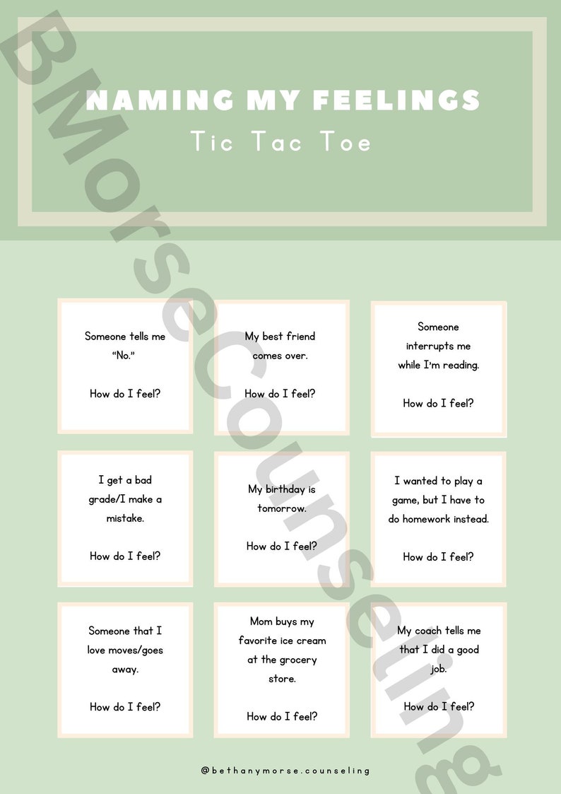 Feelings Tic Tac Toe [3 Page PDF Digital Download, Therapy Printable ...