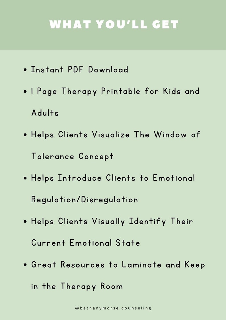 Window of Tolerance Diagram [1 Page PDF Digital Download, Therapy ...