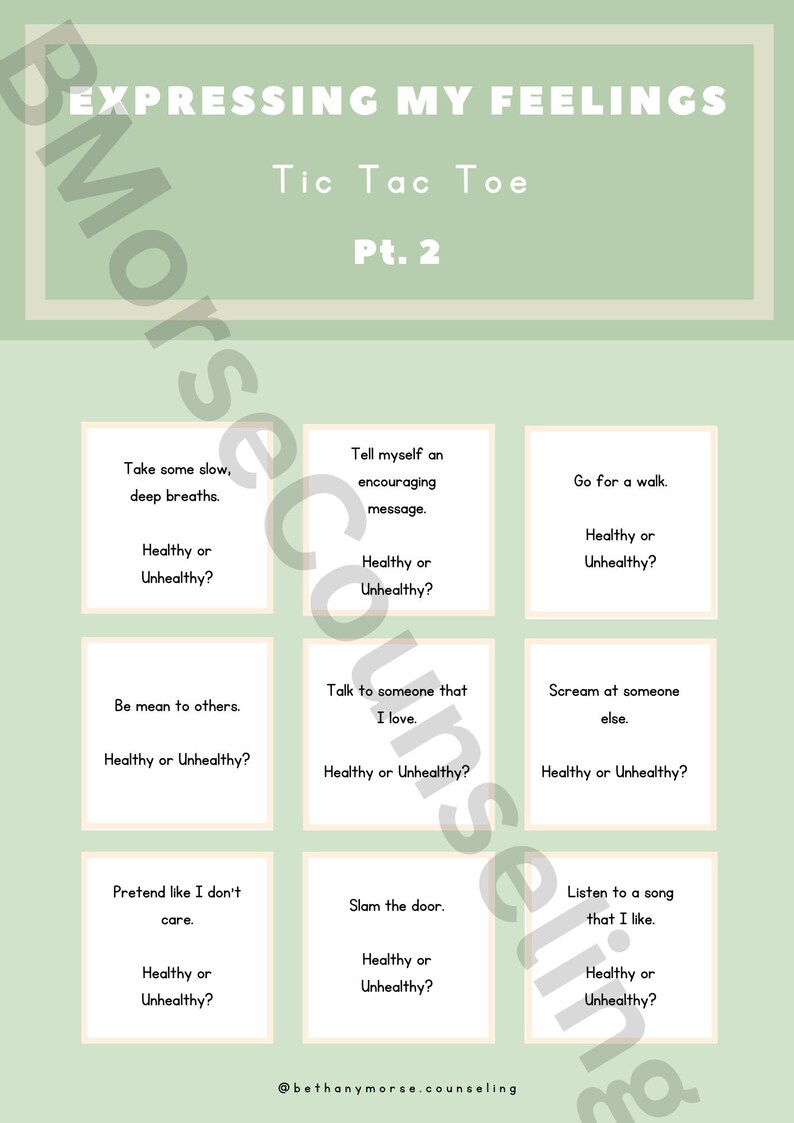 Feelings Tic Tac Toe [3 Page PDF Digital Download, Therapy Printable ...
