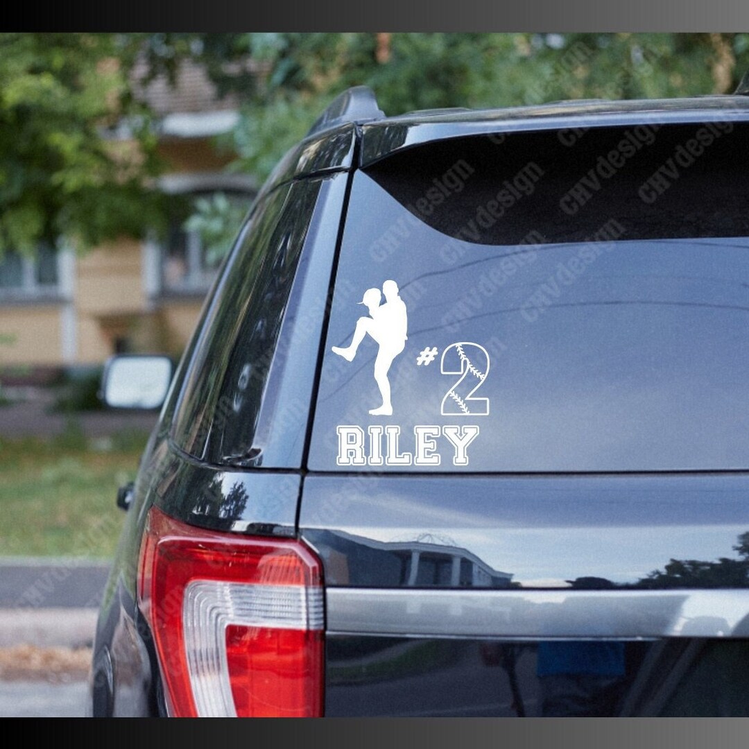Customized Decal Baseball Pitcher W/ Name & Number Car Truck Decal ...