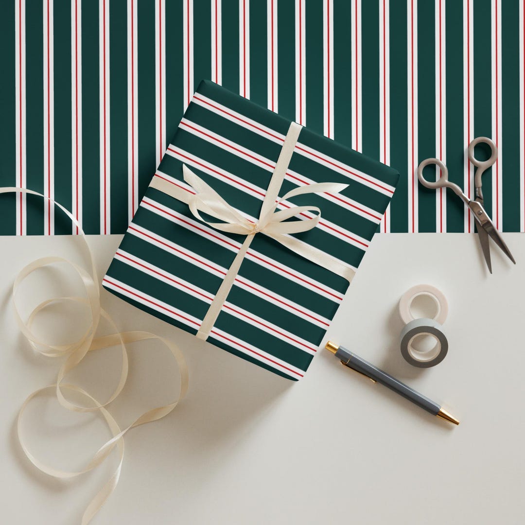 Green Striped & Christmas Mail Wrapping Paper Sheets - Etsy