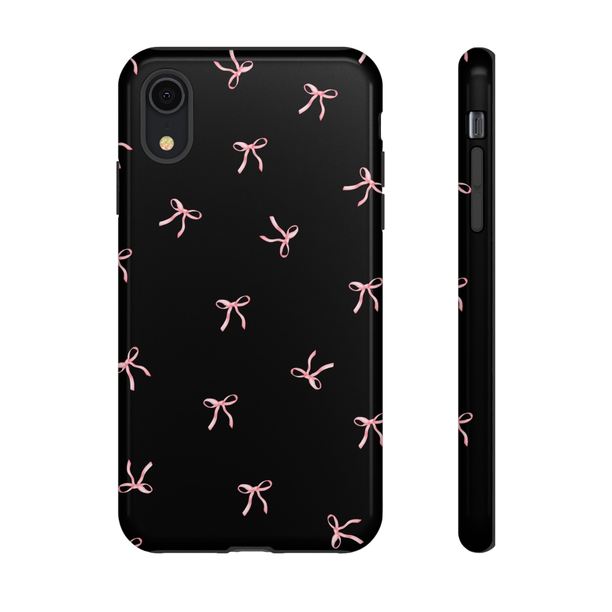 Black and Pink Bows Phone Case, Sleek Black Bow Design, Pink Coquette Ribbon Bow, iPhone and ...