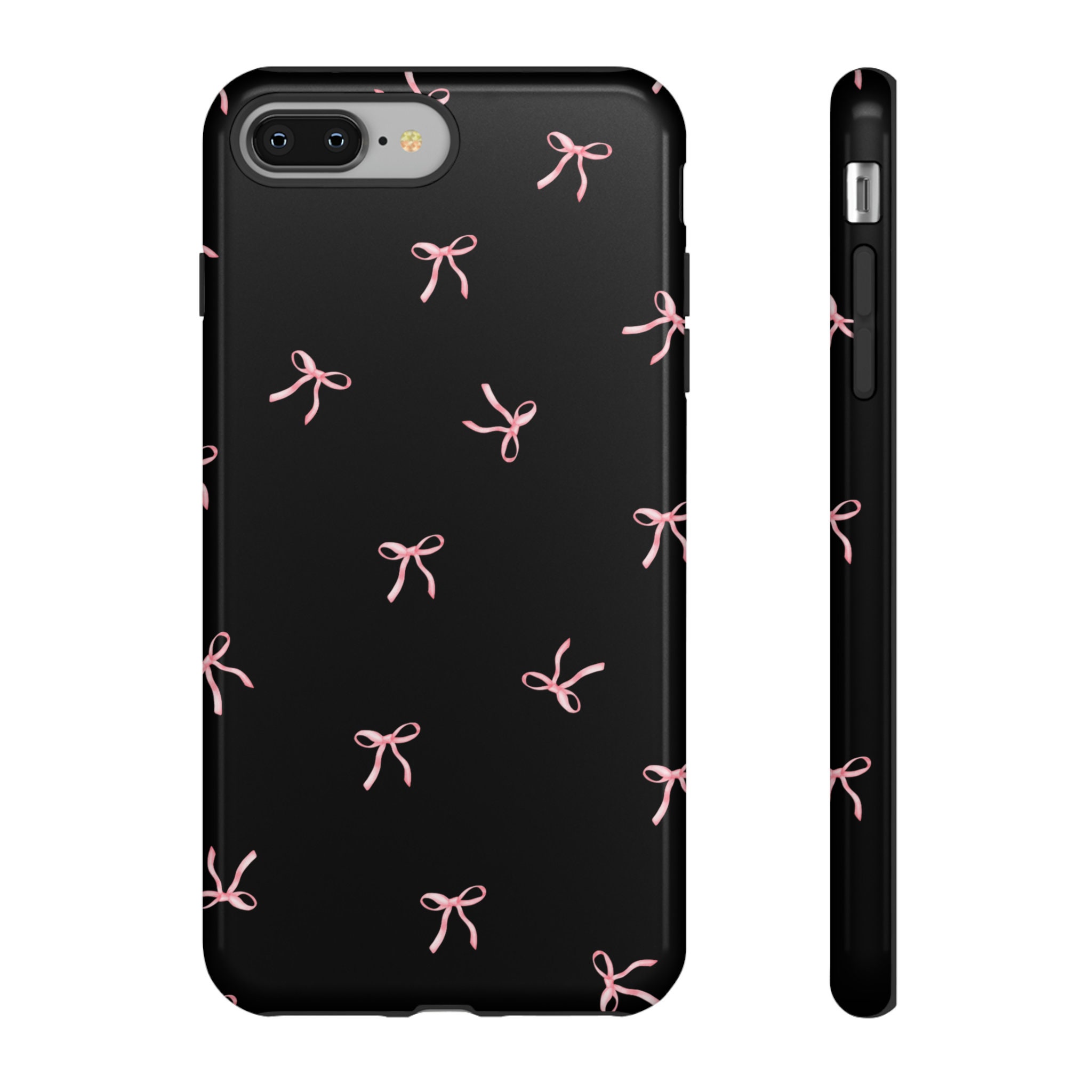Black and Pink Bows Phone Case, Sleek Black Bow Design, Pink Coquette ...