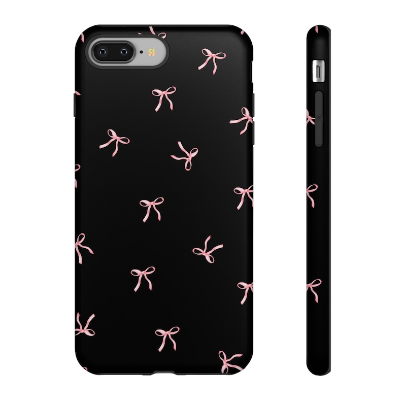 Black and Pink Bows Phone Case, Sleek Black Bow Design, Pink Coquette ...