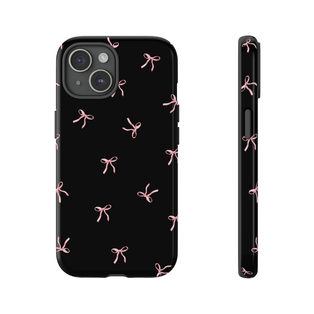 Black and Pink Bows Phone Case, Sleek Black Bow Design, Pink Coquette ...