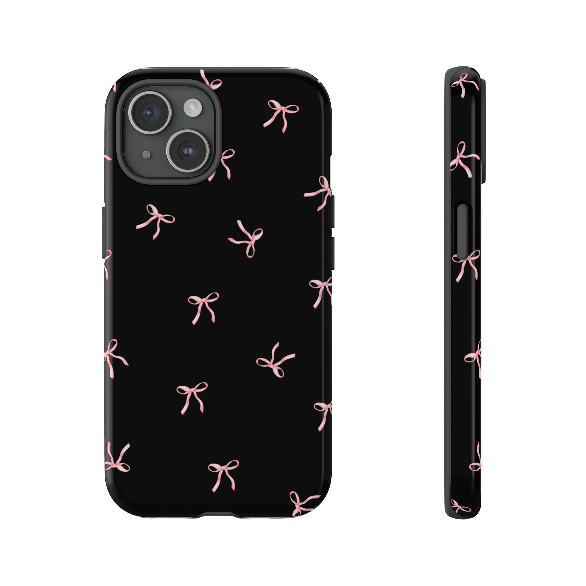 Black and Pink Bows Phone Case, Sleek Black Bow Design, Pink Coquette Ribbon Bow, iPhone and ...