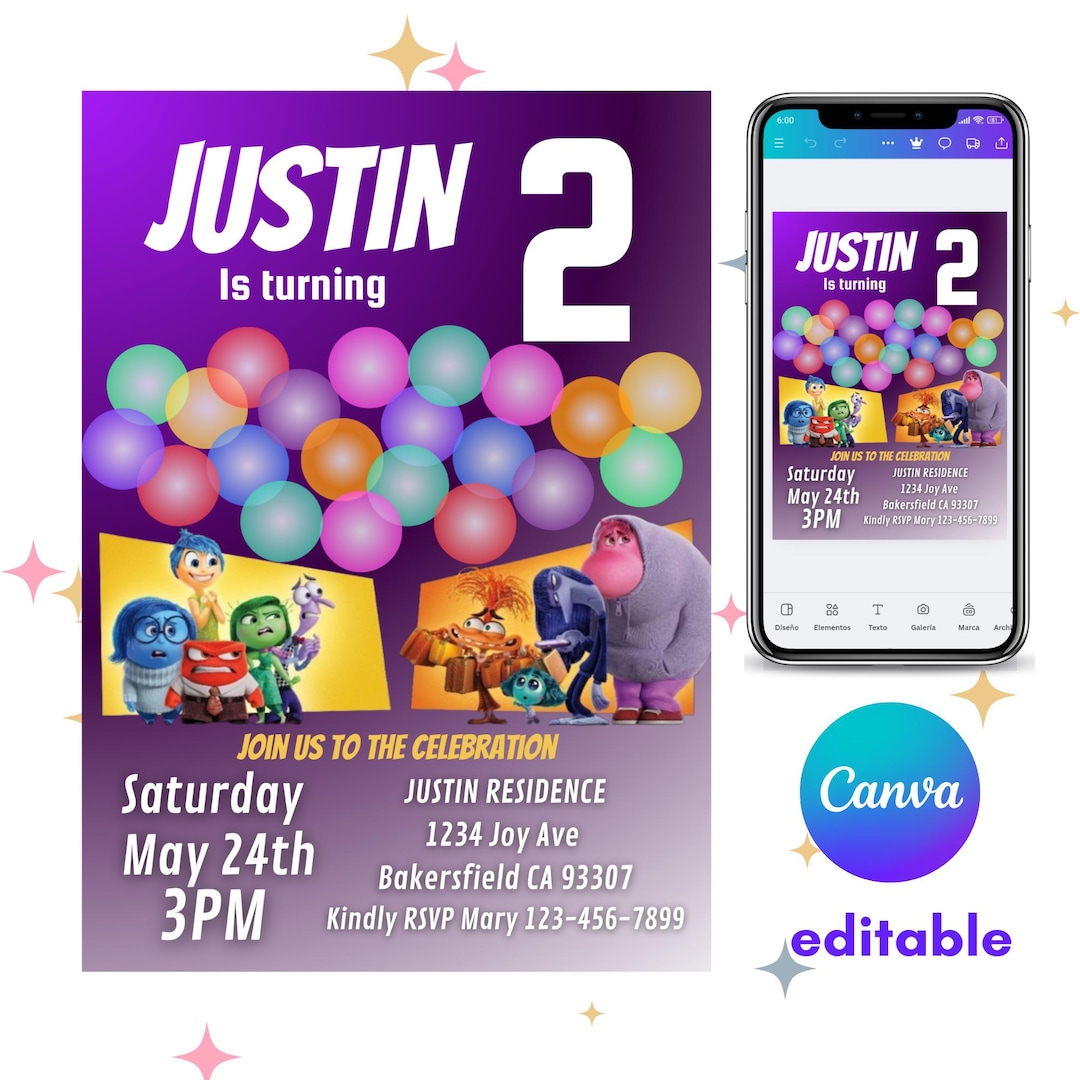 Inside Out 2 Birthday Invite Template, Inside Out 2 Invitation Editable ...