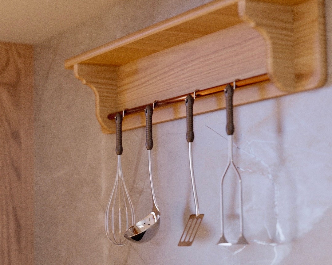 American Oak Utensil Holder Oak Kitchen Storage Oak Copper Rack Pan ...