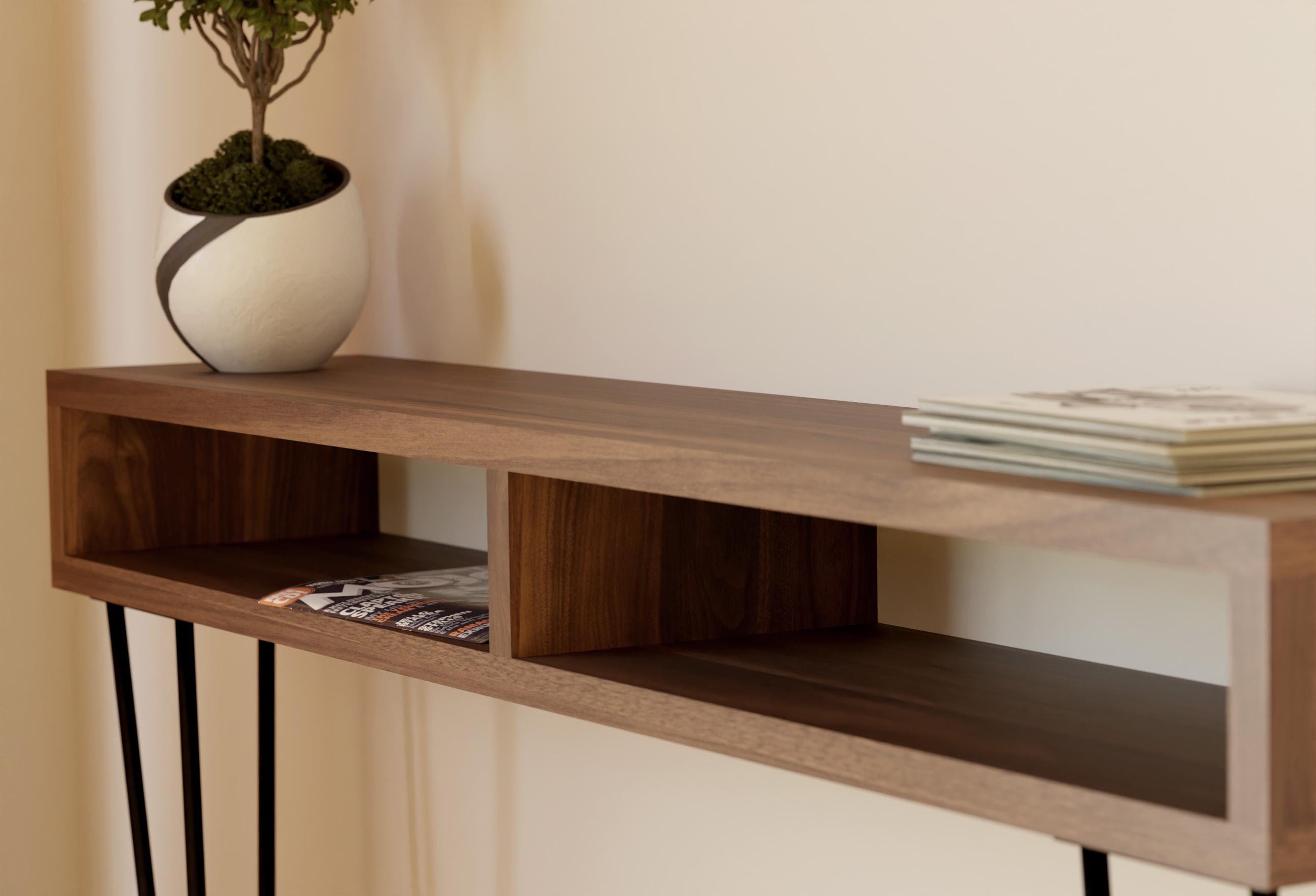Narrow Solid Walnut Console Table / Entryway Console With Metal Hairpin ...