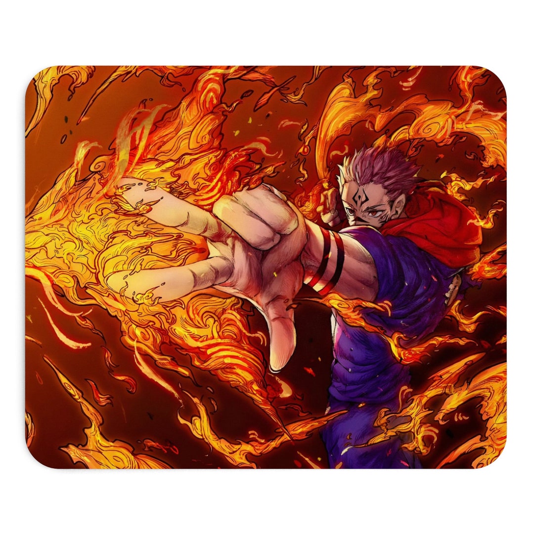Flaming Anime Fighter Mousepad Dynamic Flame Print for Gamers and Anime ...