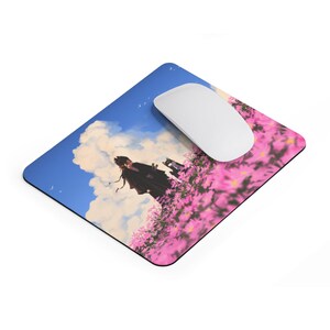 Pink Sakura Samurai Mousepad Anime Girl With Dog and Cherry Blossoms ...