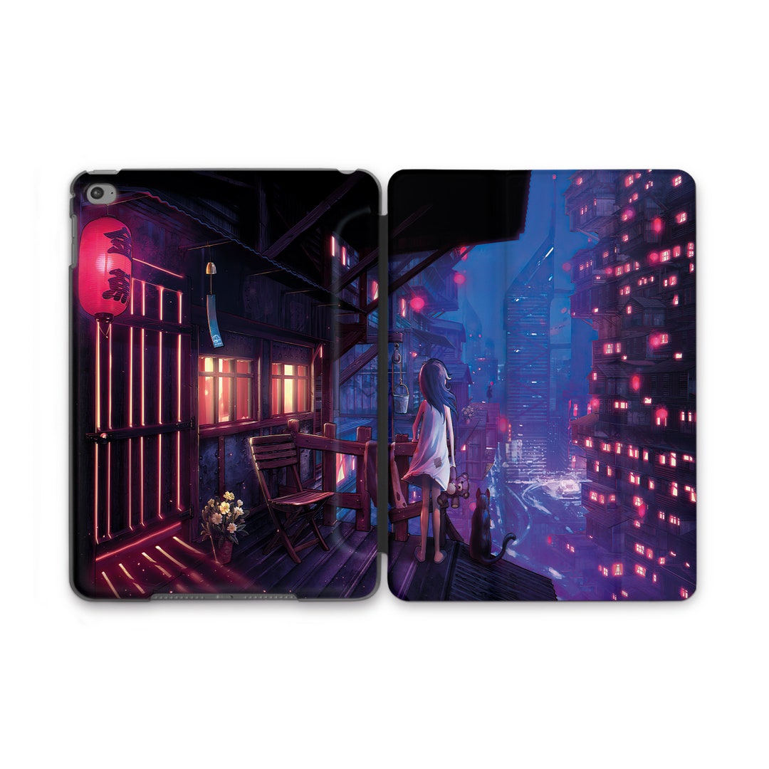 Cute Anime Girl Roof Top Japanese Art iPad Air 3 Case iPad Air 2 Case ...