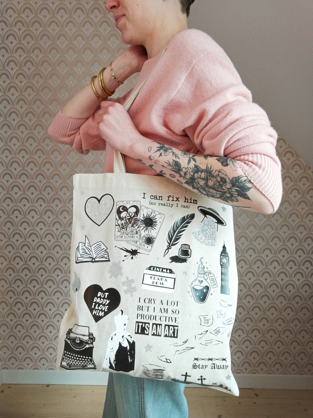 Taylor Swift TTPD Tote Bag/ Illustrated Natural Cotton Tote Bag ...