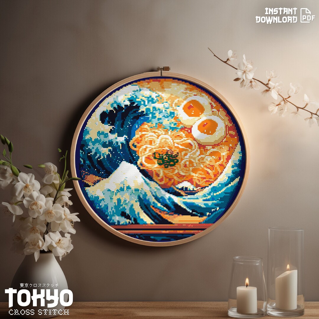 Counted Cross Stitch PDF Pattern "ramen Wave Odyssey" - Supersize Japan ...