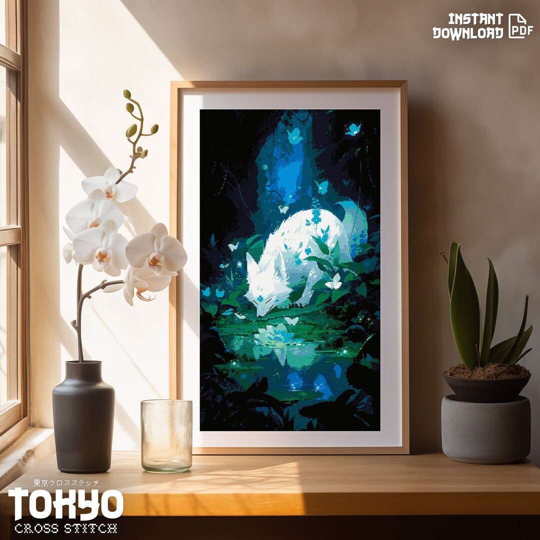 Counted Cross Stitch PDF Pattern "kitsune by the Ancient Pond ...