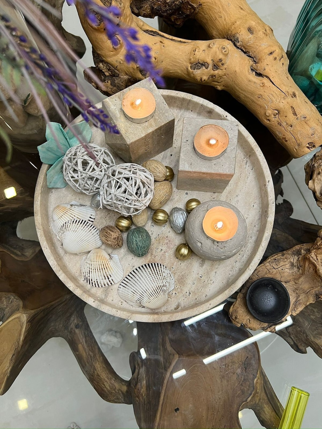 Large Round Decorative Tray, Decorative Tray, Living Room Tray, Stone ...