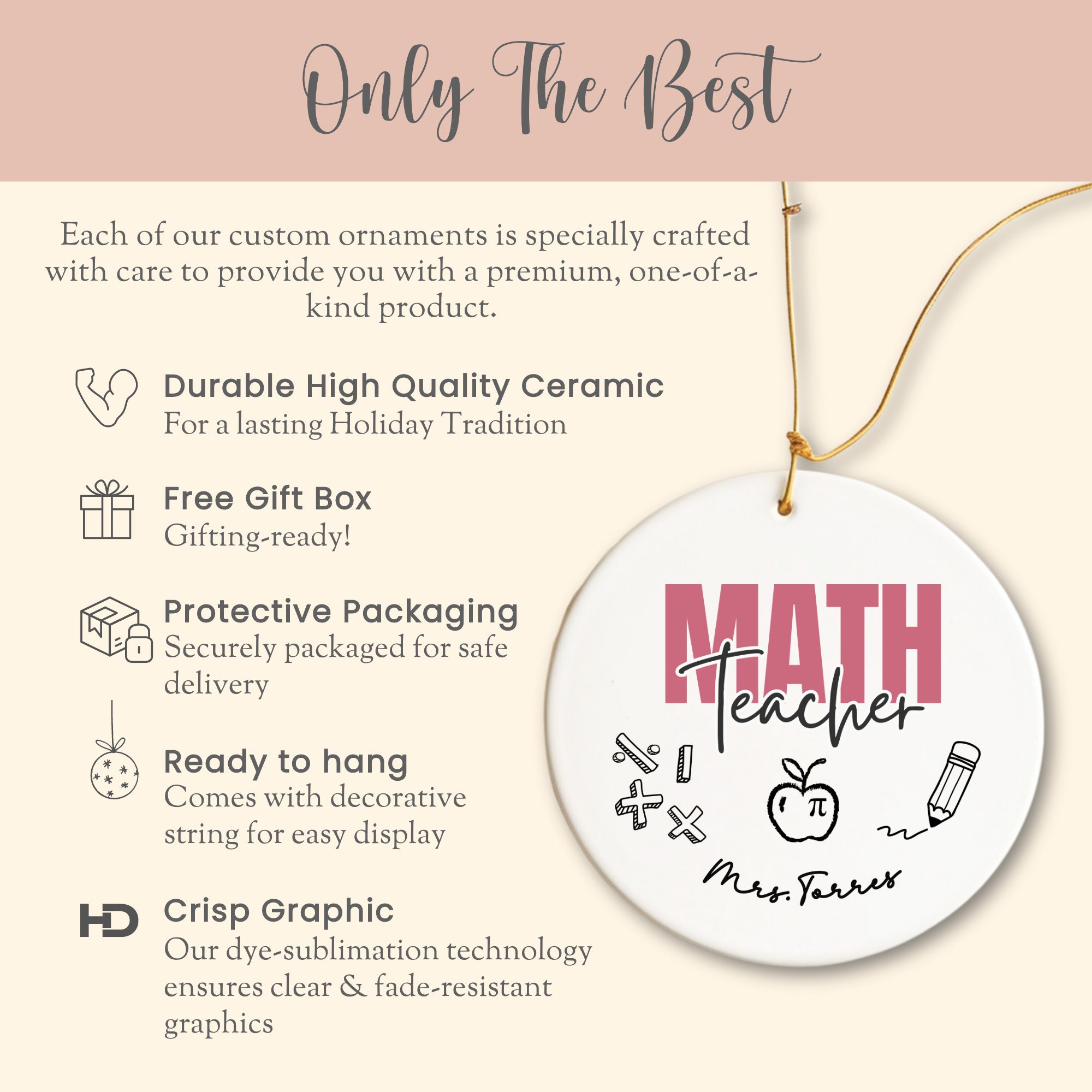 Personalized Math Teacher Ornament Gift for Math Teacher Keepsake ...