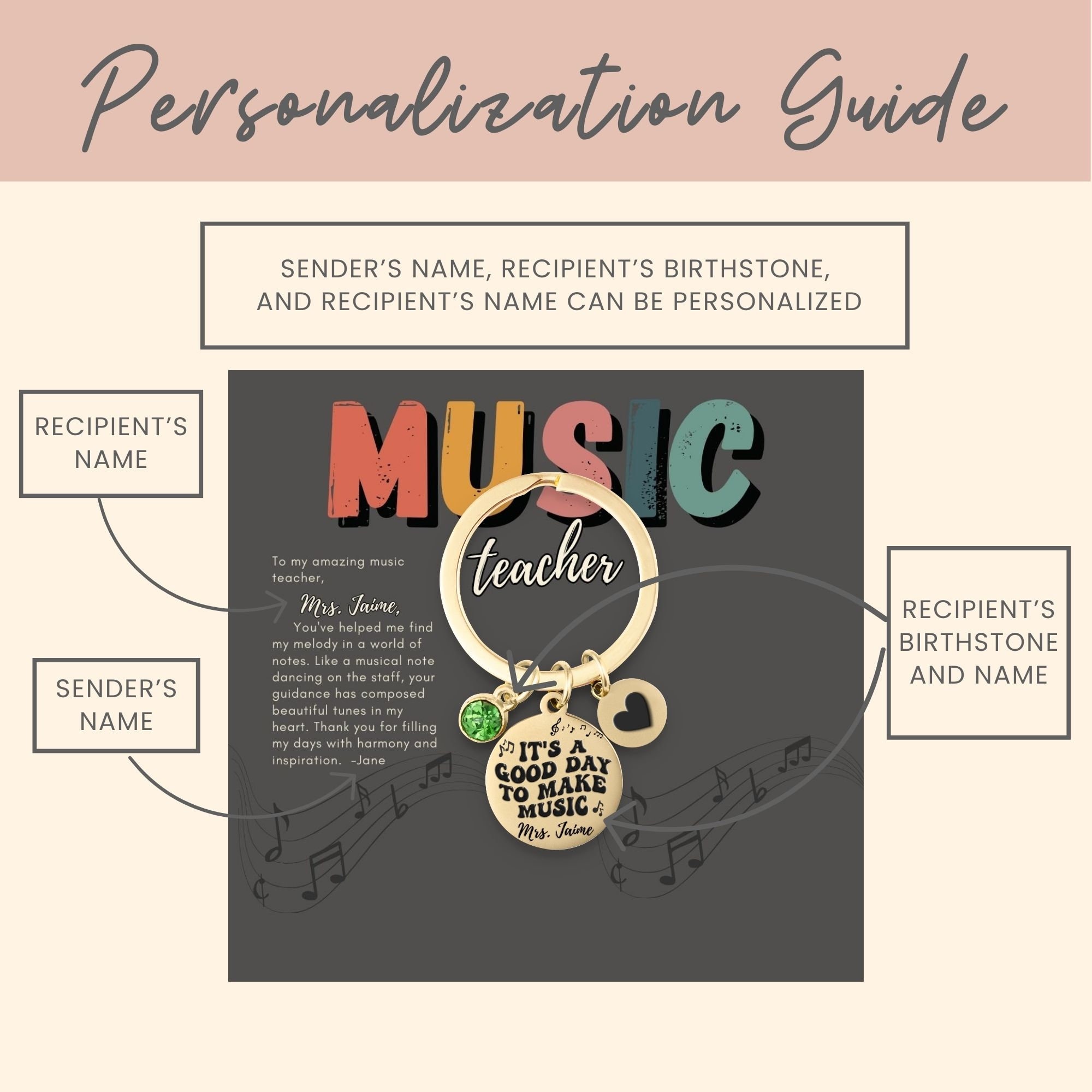 Personalized Music Teacher Keychain Gift for School Music Teacher ...