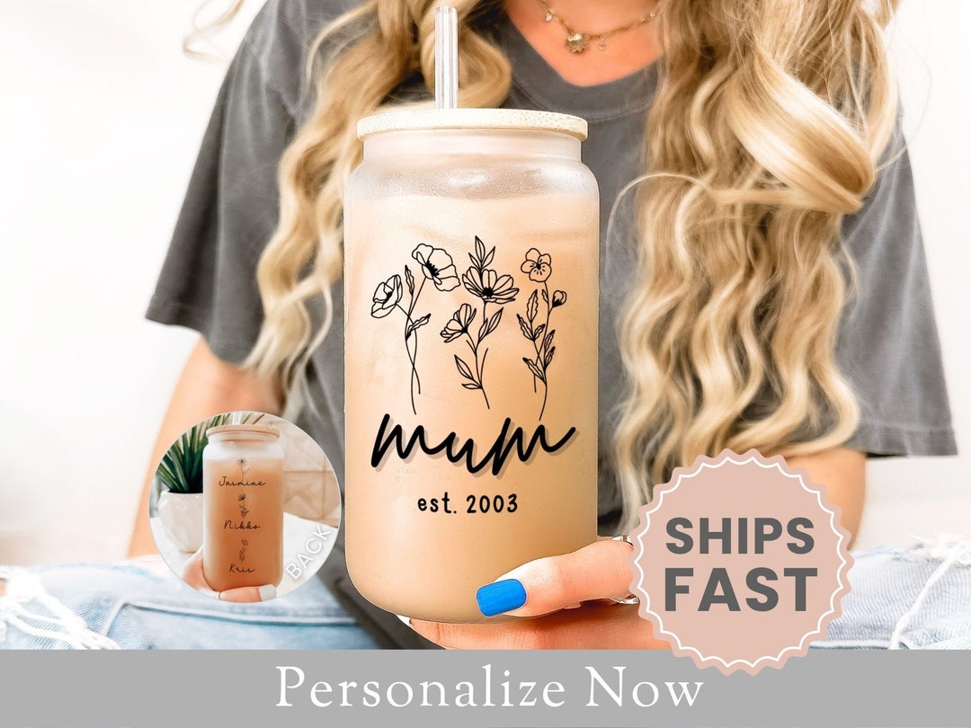 Personalized Mum Frosted Glass Cup Gift for Mom Glass Tumbler Mothers ...