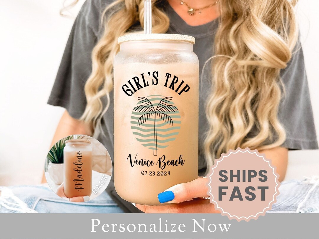 Personalized Girls Trip Frosted Glass Cup Gift for Girls Trip Glass ...