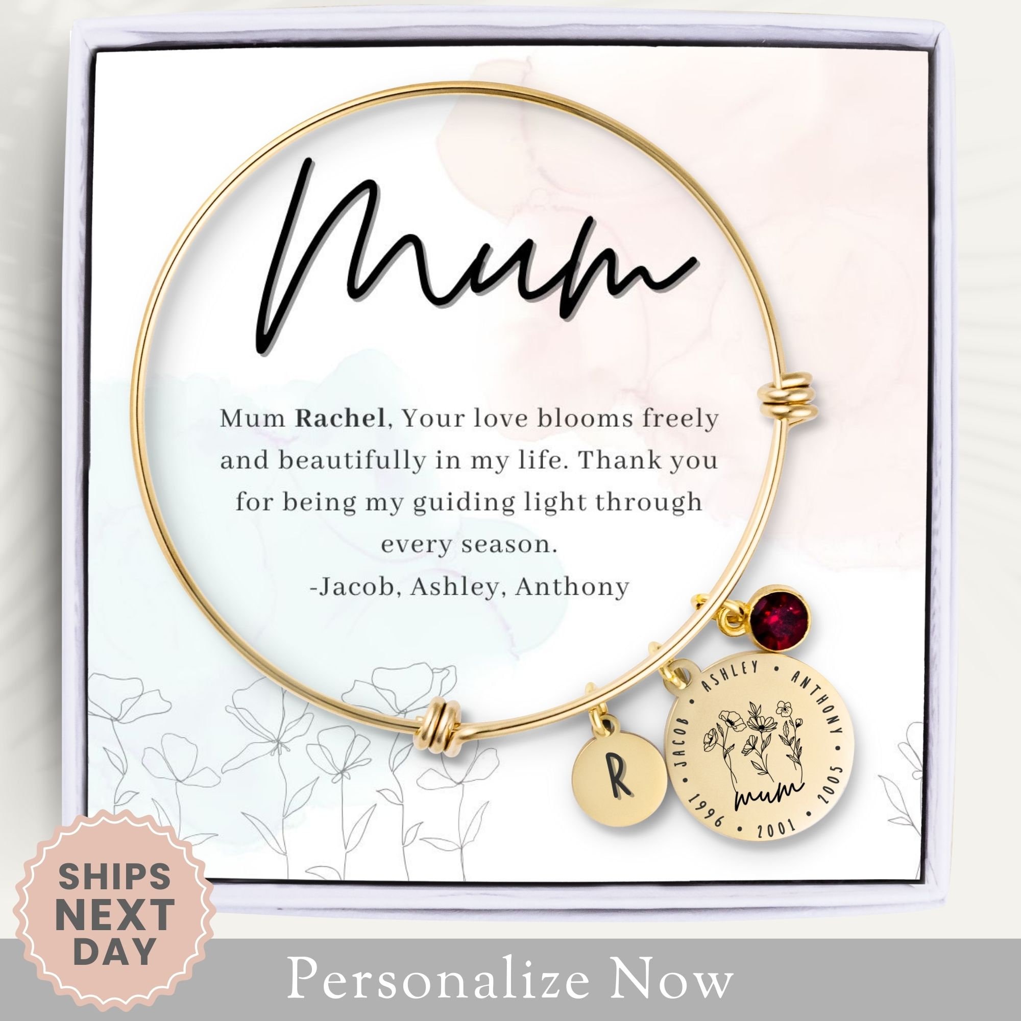 Personalized Mum Bracelet Gift for Mum Bangle Bracelet Mothers Day Gift ...