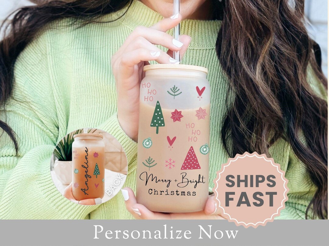 Personalized Christmas Tree Frosted Glass Cup Christmas Tree Iced ...