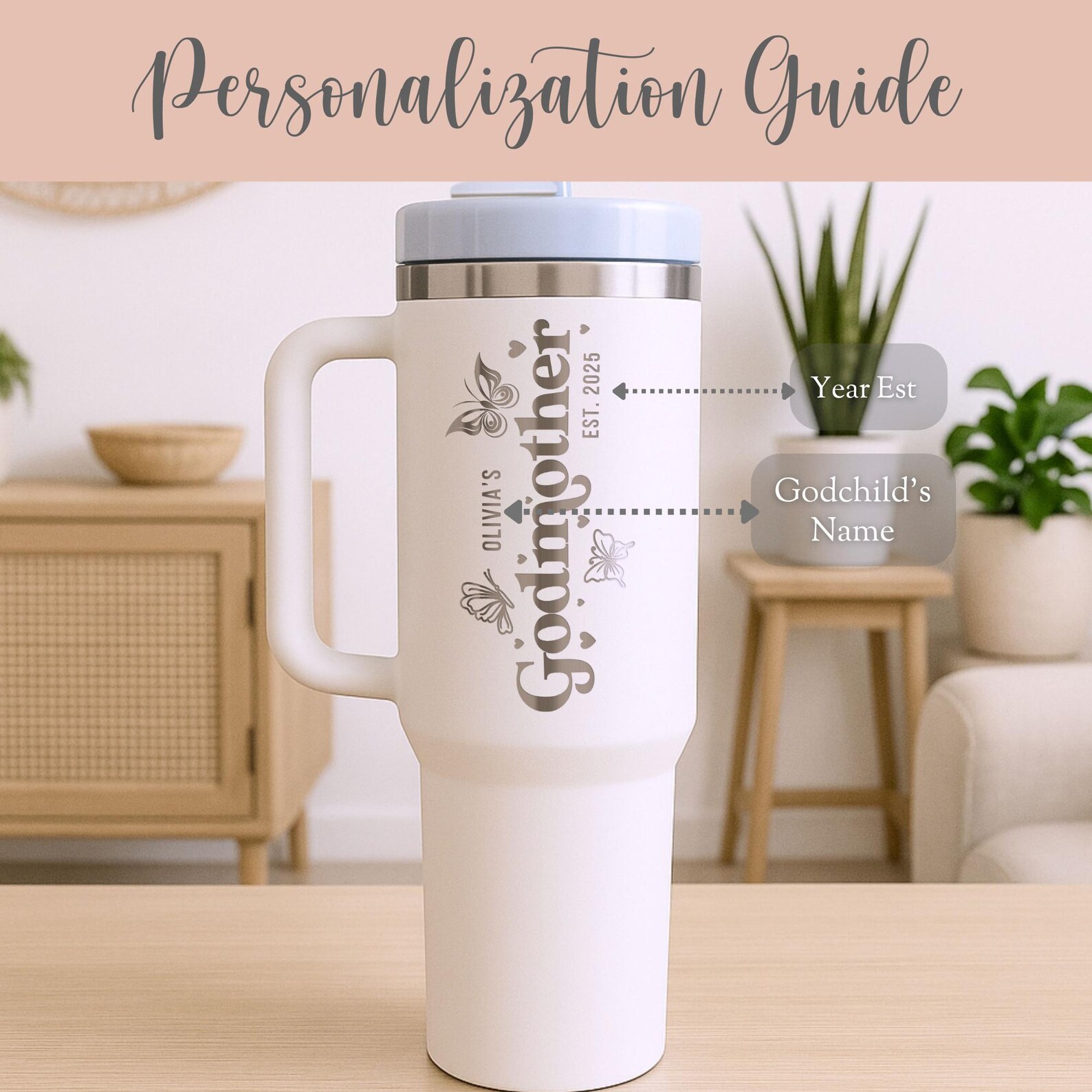 Personalized Godmother Tumbler With Straw Gift for Godmother Tumbler ...