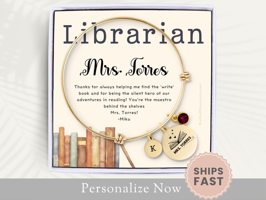 Personalized Librarian Teacher Bracelet Gift for Librarian Bangle ...