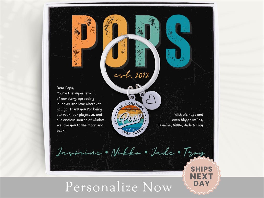 Personalized Pops Keychain Gift for Pops Keyring Fathers Day Gift Pops ...