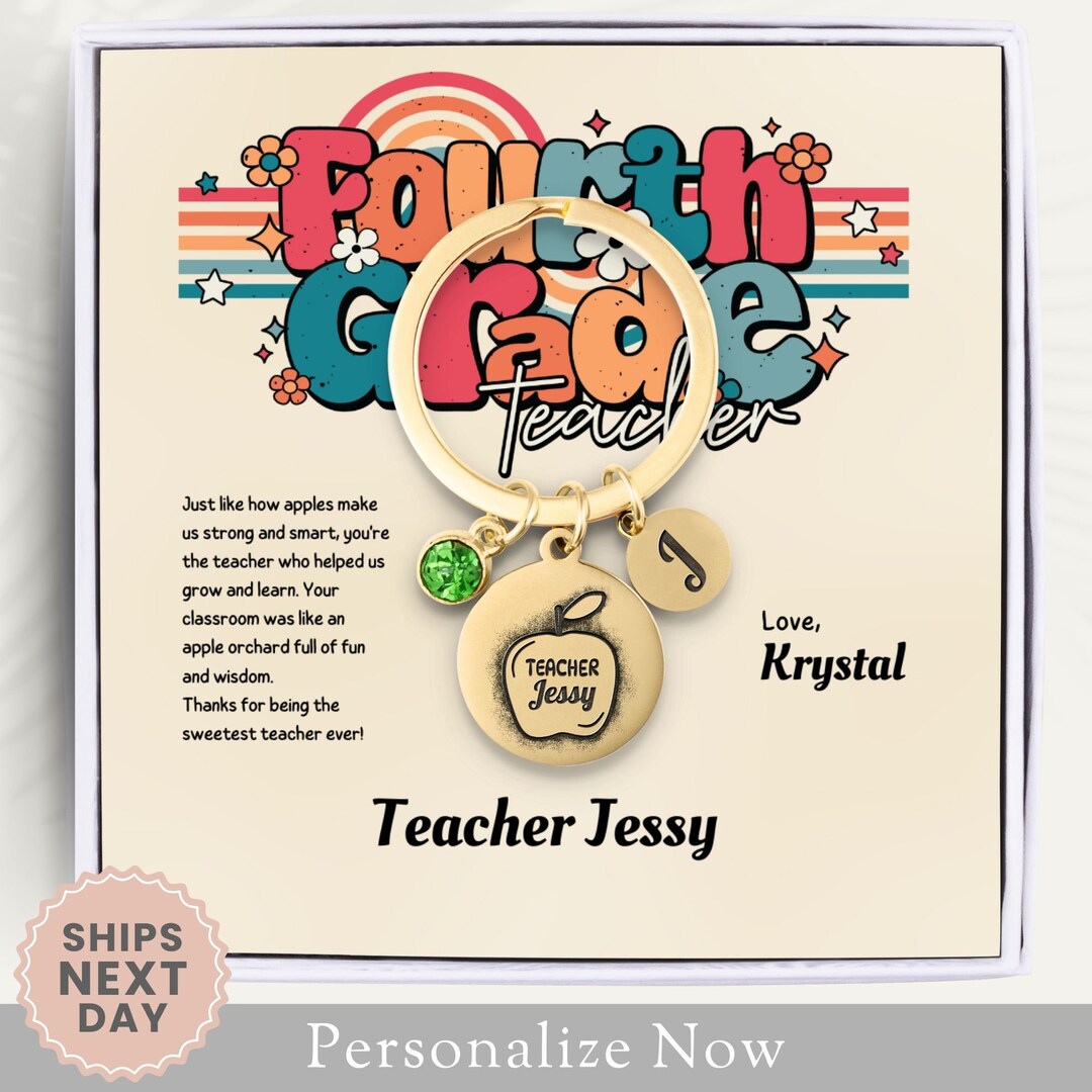 Personalized 4th Grade Teacher Keychain Gift for Fourth Grade Teacher ...