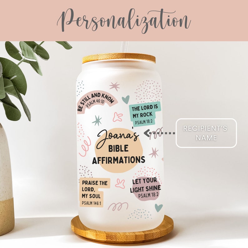 Personalized Bible Affirmation Frosted Glass Cup Gift Bible Verse Iced ...