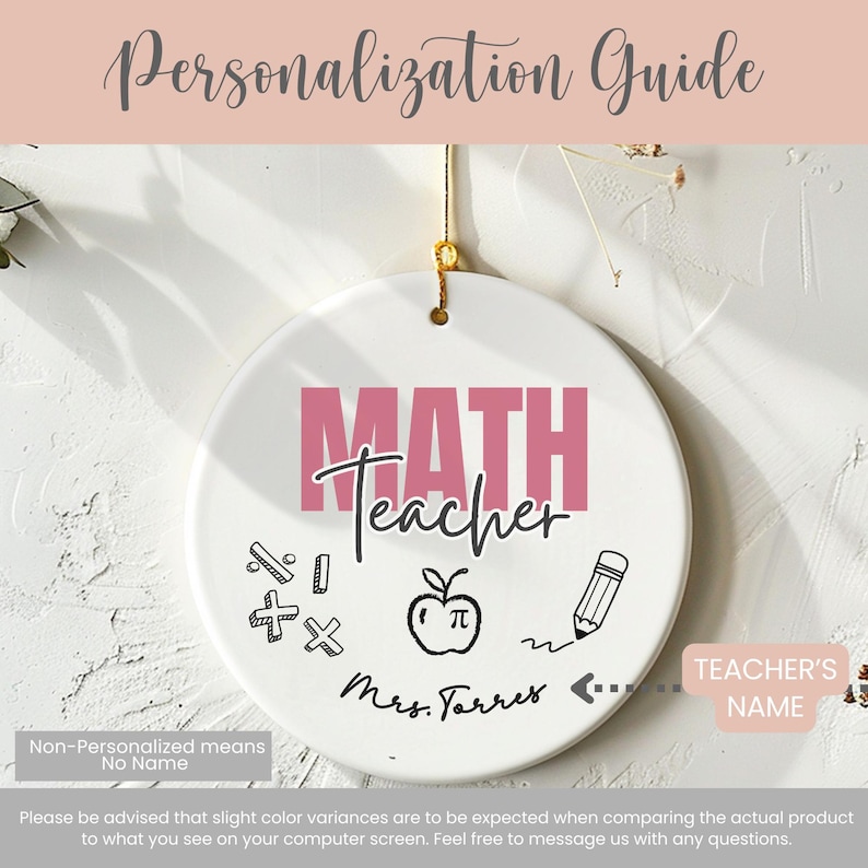 Personalized Math Teacher Ornament Gift for Math Teacher Keepsake ...