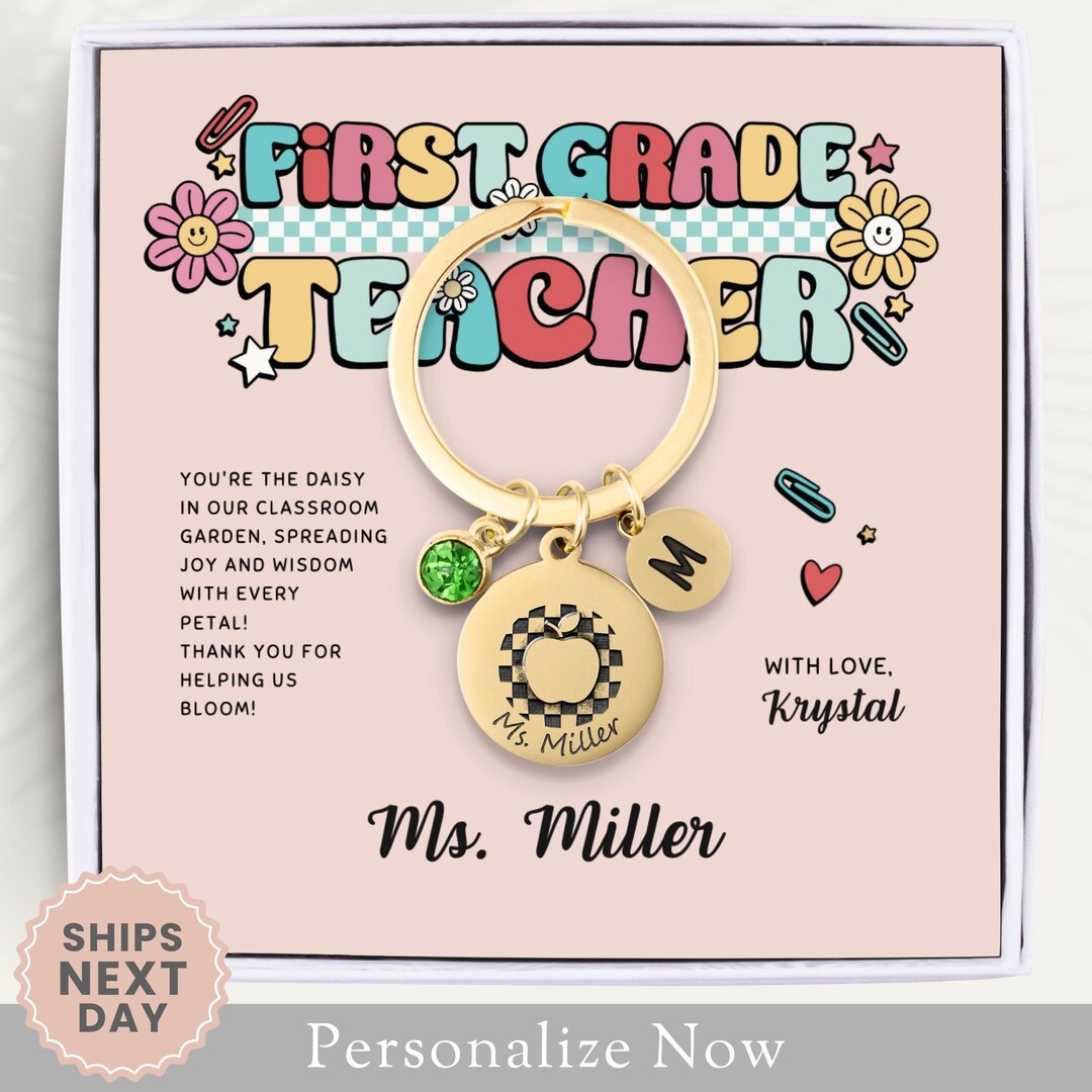 Personalized First Grade Teacher Key Chain Gift for First Grade Teacher ...