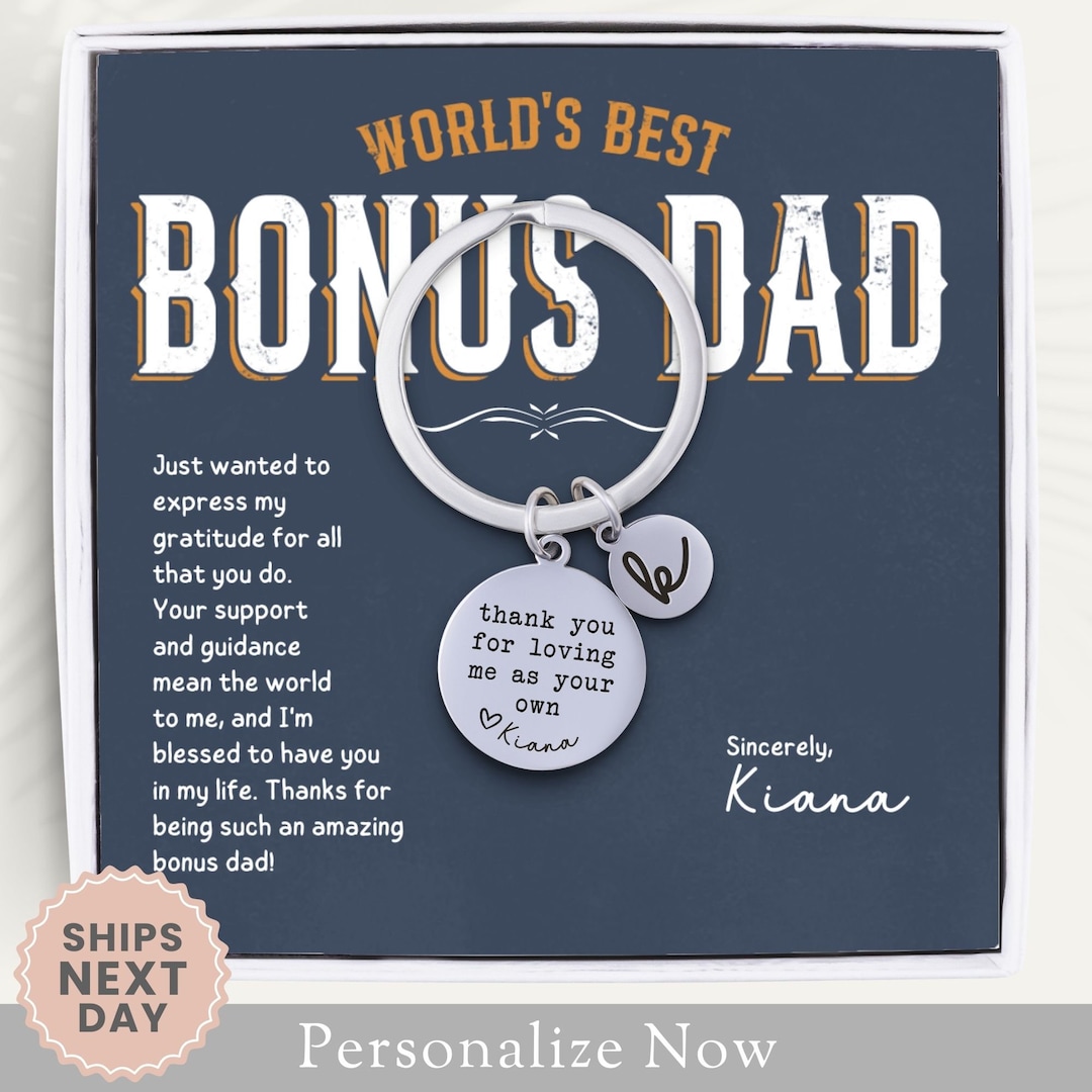 Personalized Bonus Dad Keychain Gift for Bonus Dad Keyring Fathers Day ...