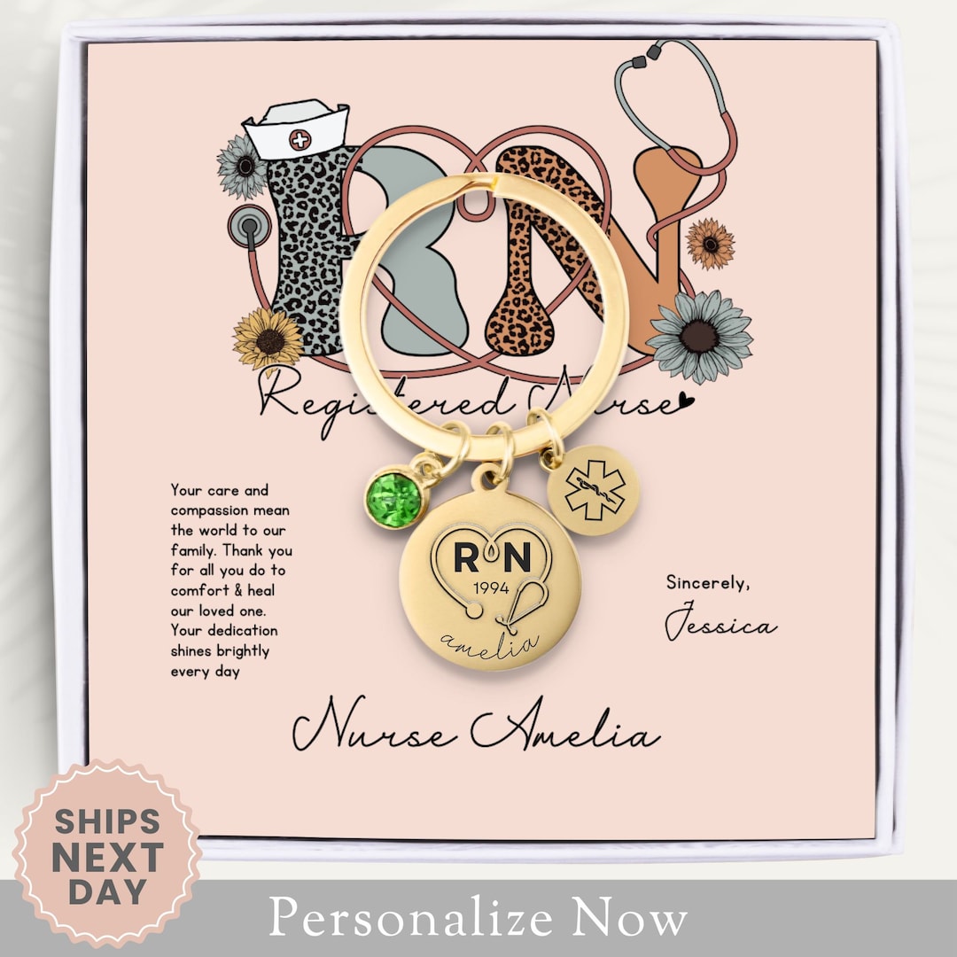 Personalized Registered Nurse Keychain RN Nurse Key Chain RN Keyring ...