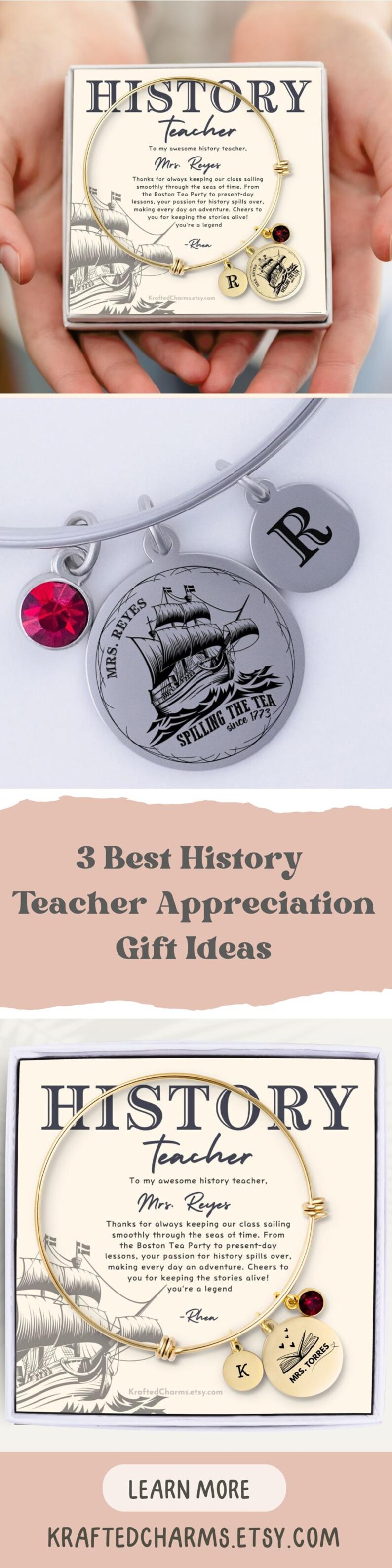 Personalized History Teacher Bracelet Gift for History Teacher Bangle ...