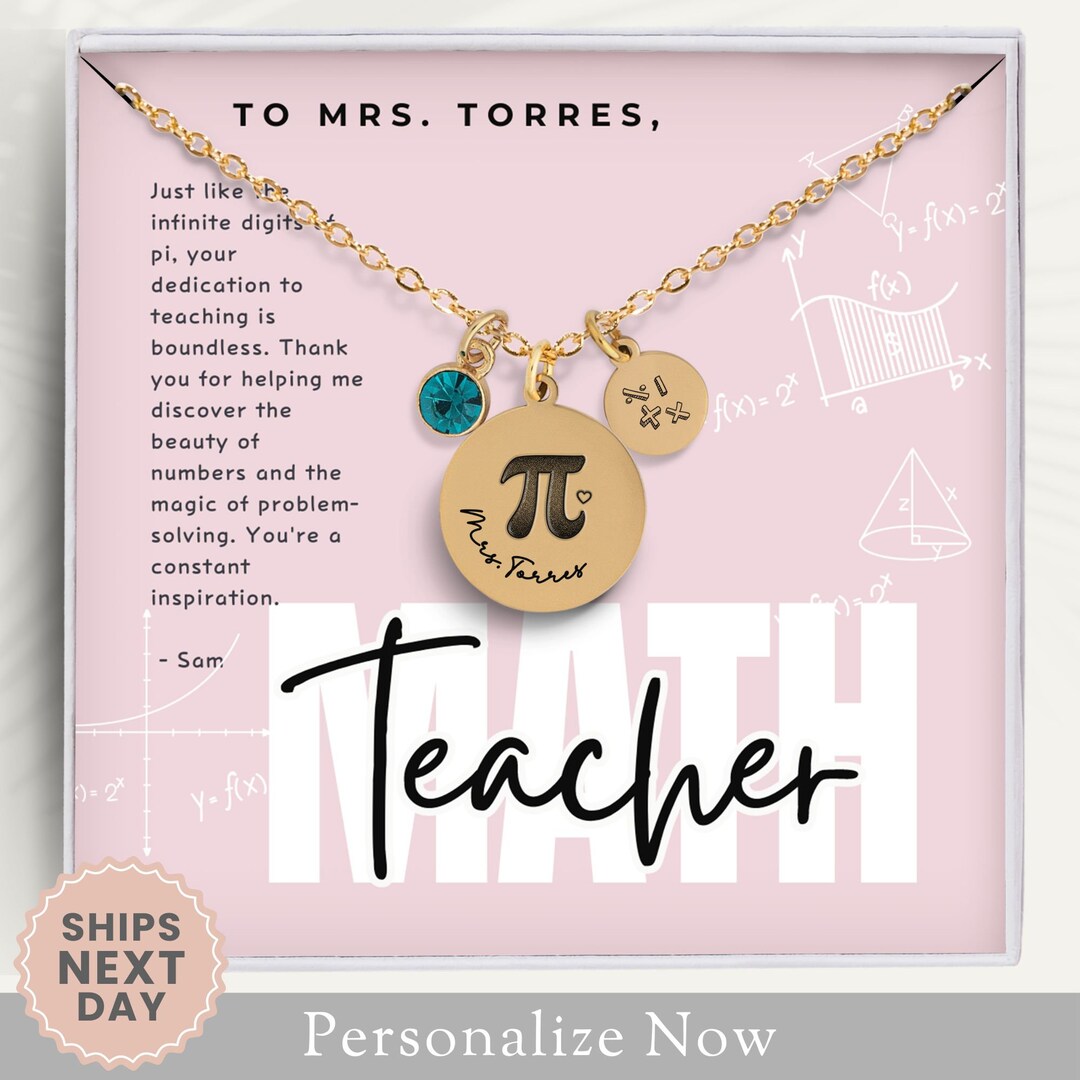 Personalized Math Teacher Necklace Math Teacher Appreciation Gift for ...