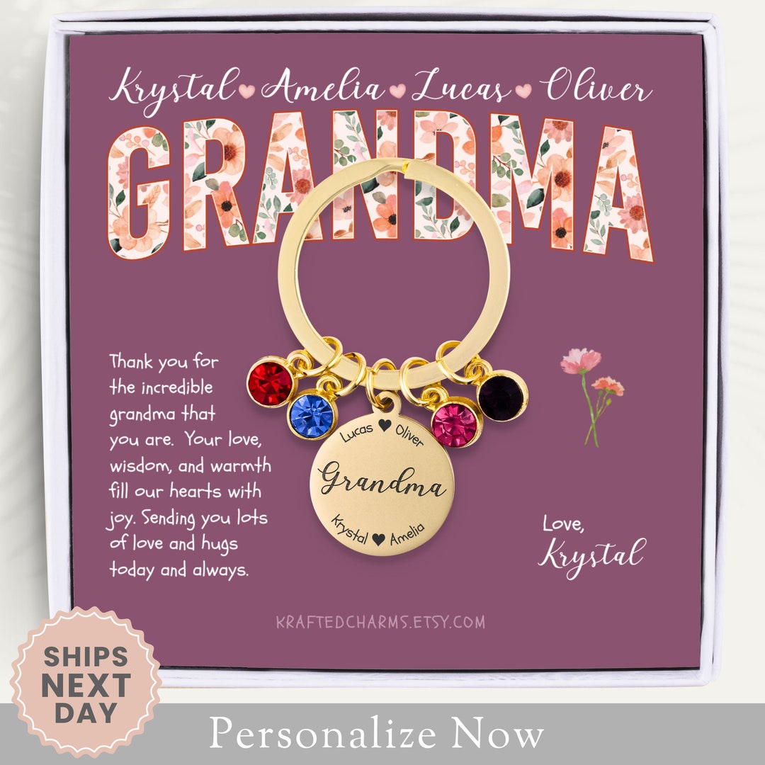 Personalized Grandma Keychain Gift for Grandmother Mothers Day Keyring ...