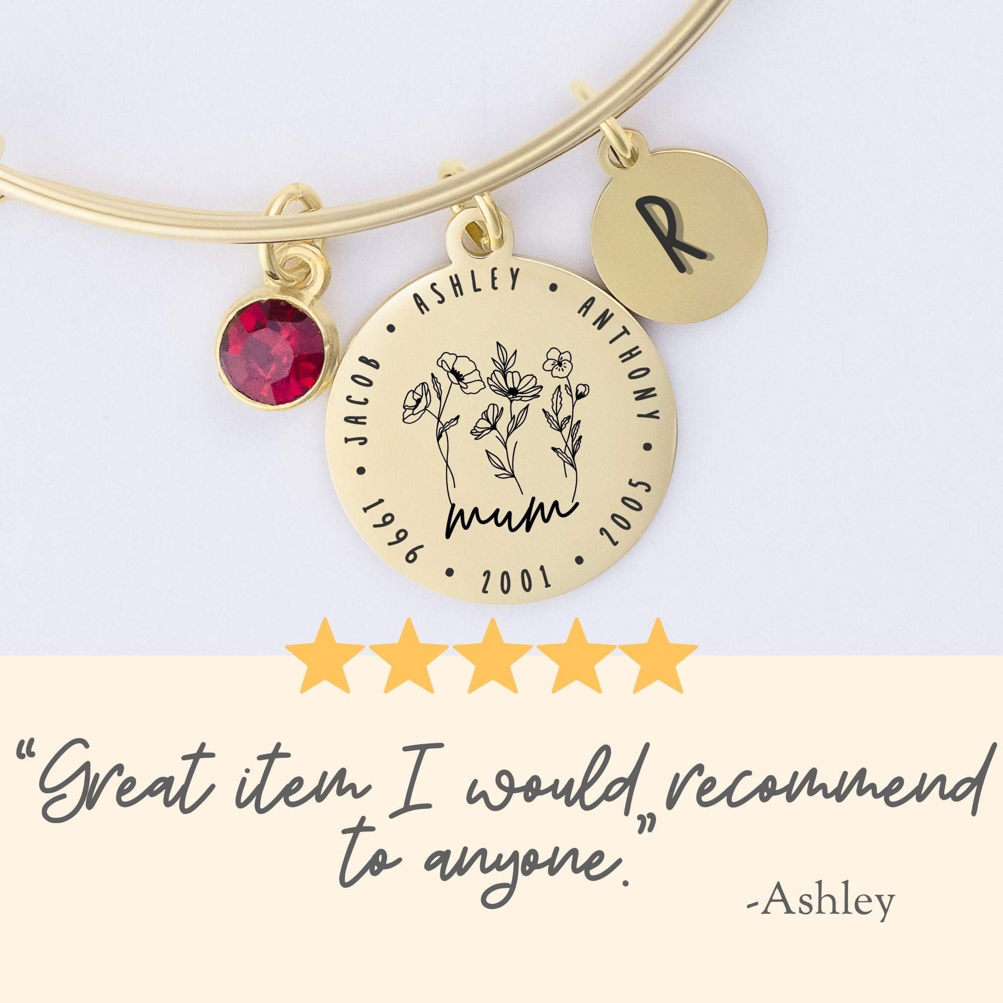 Personalized Mum Bracelet Gift for Mum Bangle Bracelet Mothers Day Gift ...