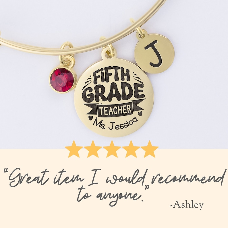 Personalized Fifth Grade Teacher Bracelet Gift for 5th Grade Teacher ...