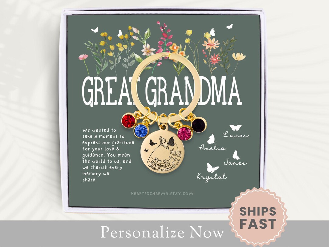 Personalized Great Grandma Keychain Gift for Great Grandma Keyring ...