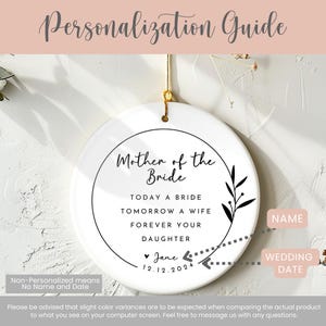 Personalized Mother of the Bride Ornament Gift for Mom of Bride ...