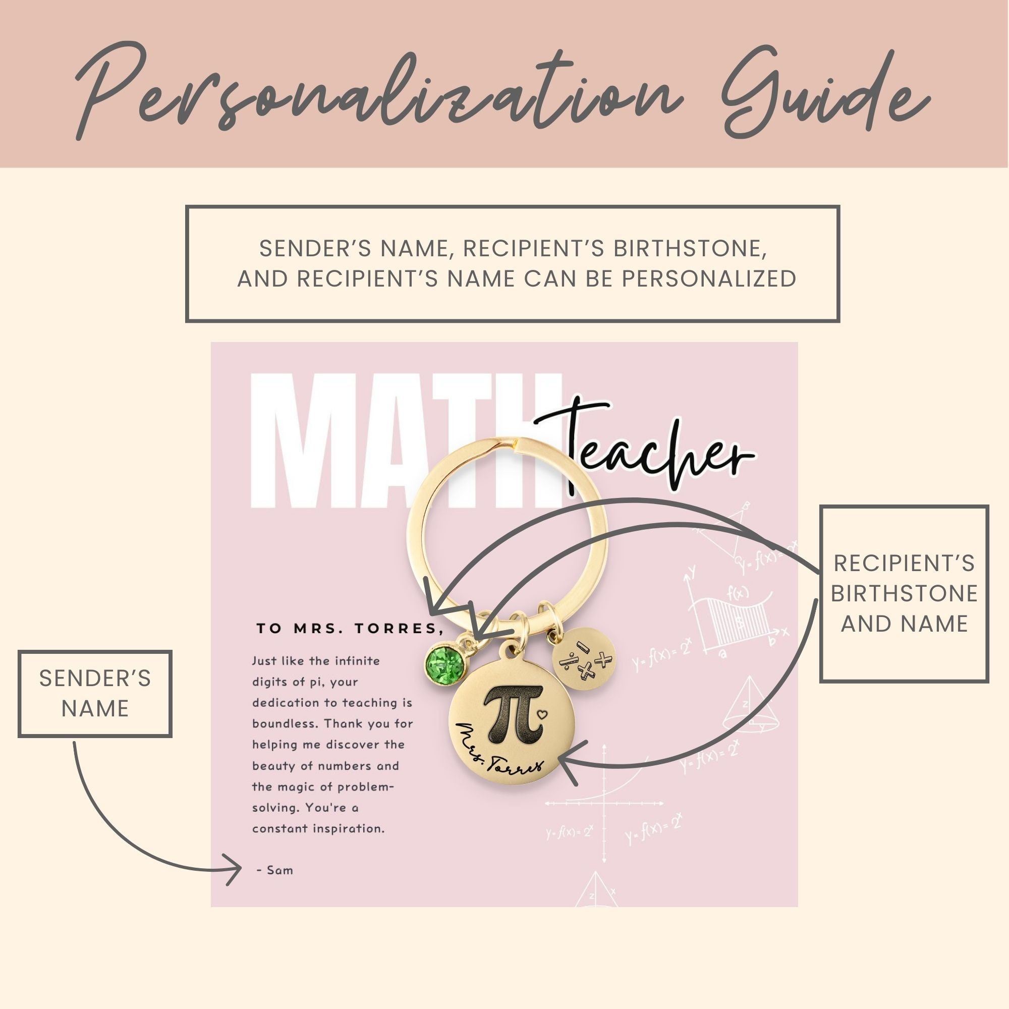 Personalized Math Teacher Keychain Gift for Mathematics Teacher Key ...