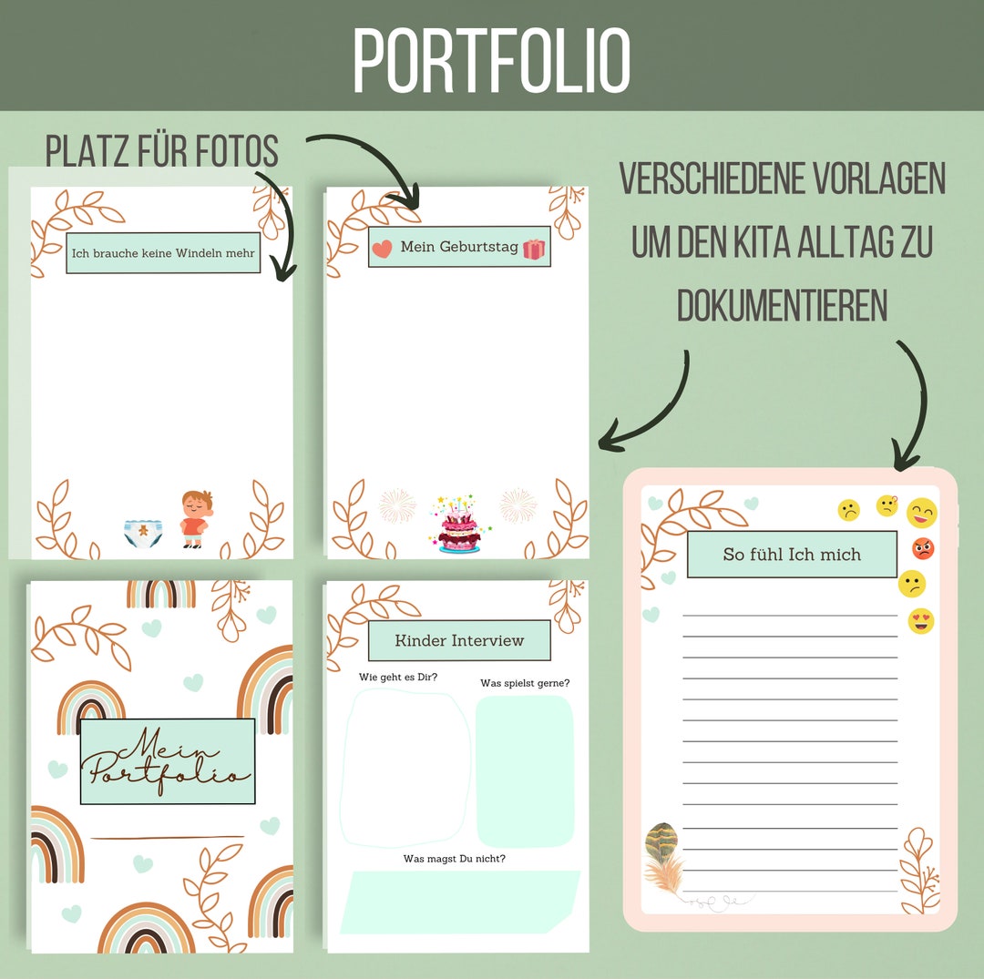 Portfolio Vorlagen mit 64 Seiten Kita für ErzieherInnen Portfolio Vorlagen Krippe Portfolio ...