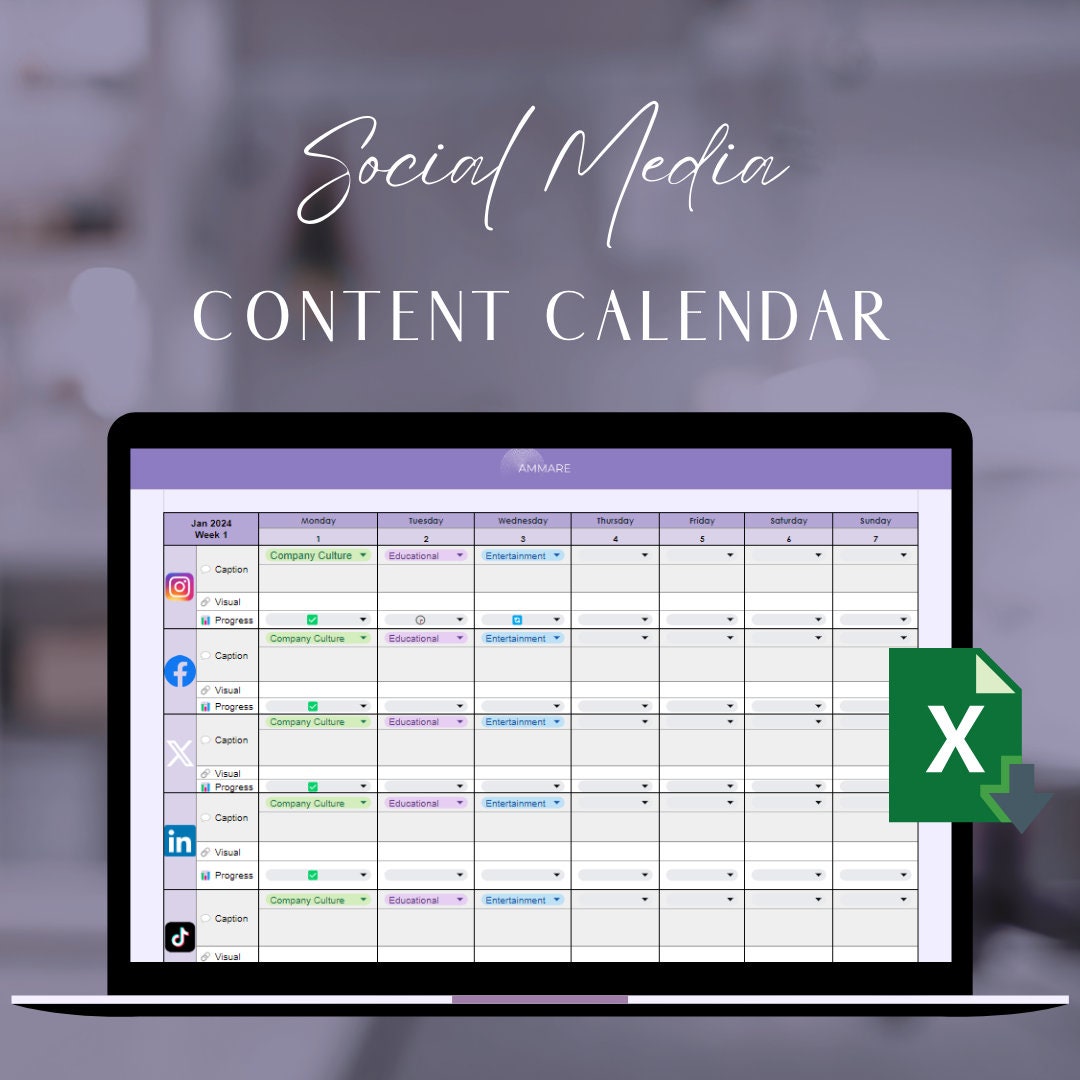 Social Media Content Calendar & Planner - Etsy